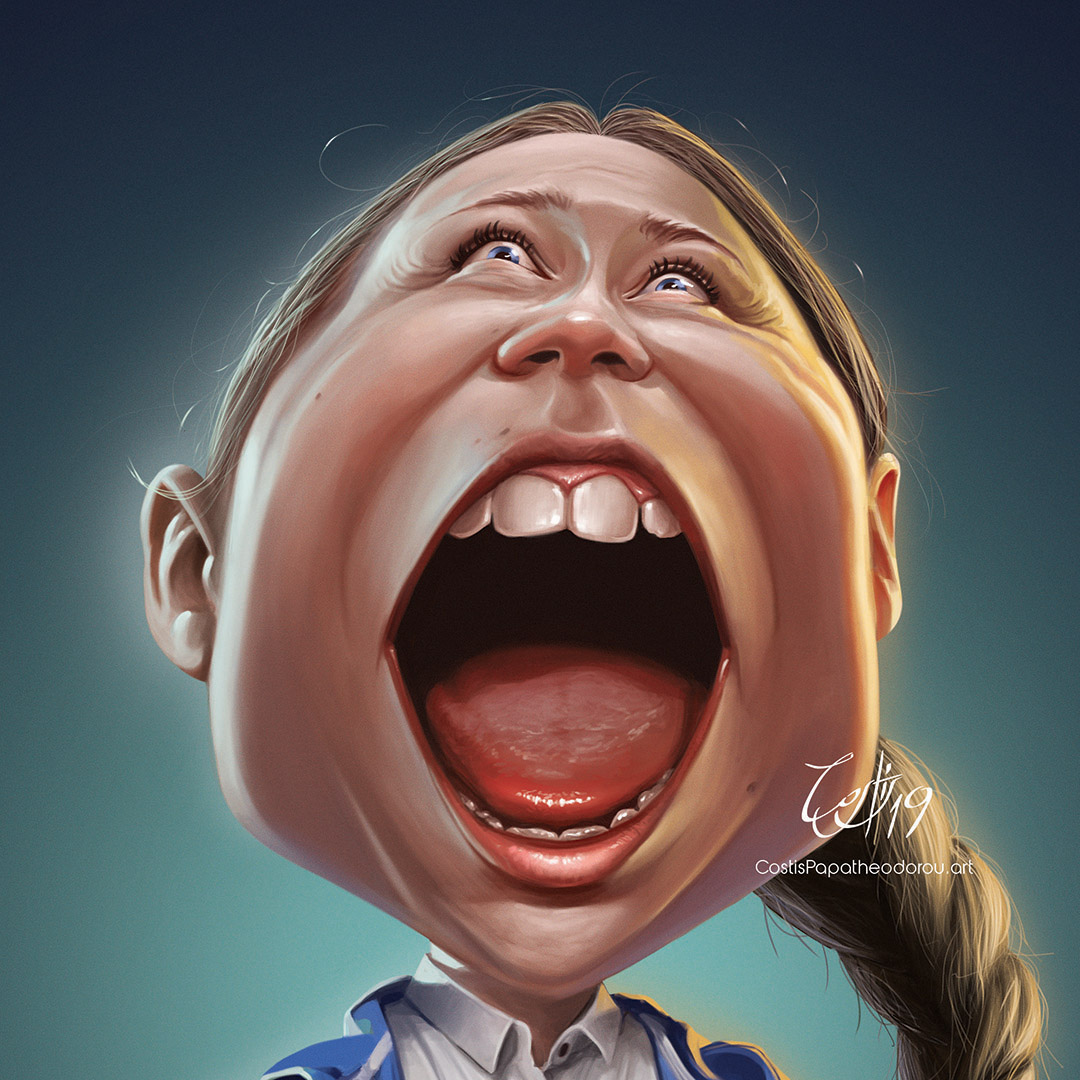A Greta Thunberg caricature - by Costis Papatheodorou